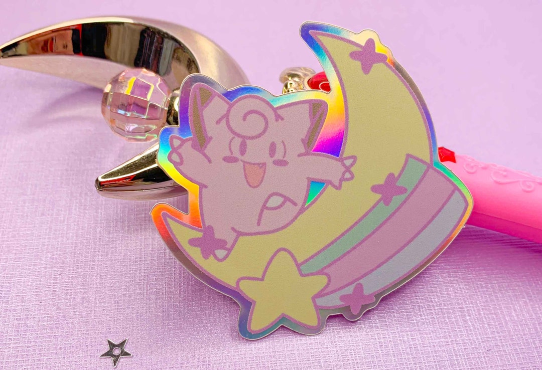 Clefairy Moon Pokemon Holographic Vinyl Waterproof Sticker - Etsy