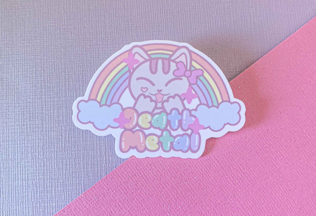 Cute Rainbow Death Metal Kawaii Kitty Glossy Vinyl Waterproof Sticker ...