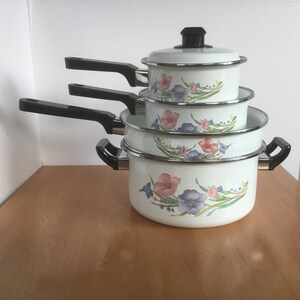 Vintage Enamel Floral Cookware Set - Etsy
