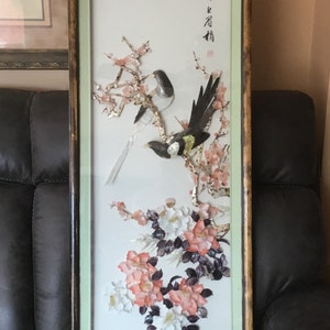 Vintage Framed Chinese Shell Art Birds Flowers Scenery - Etsy