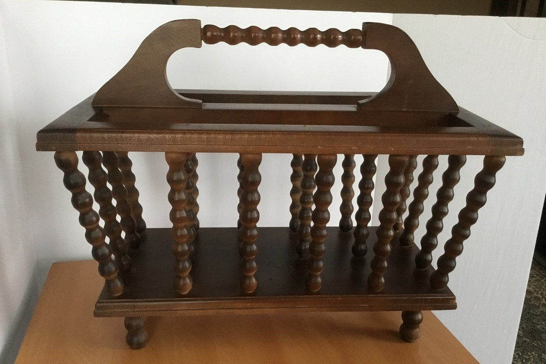 Vintage Large Solid Wood Magazine Rack With Handle - Etsy