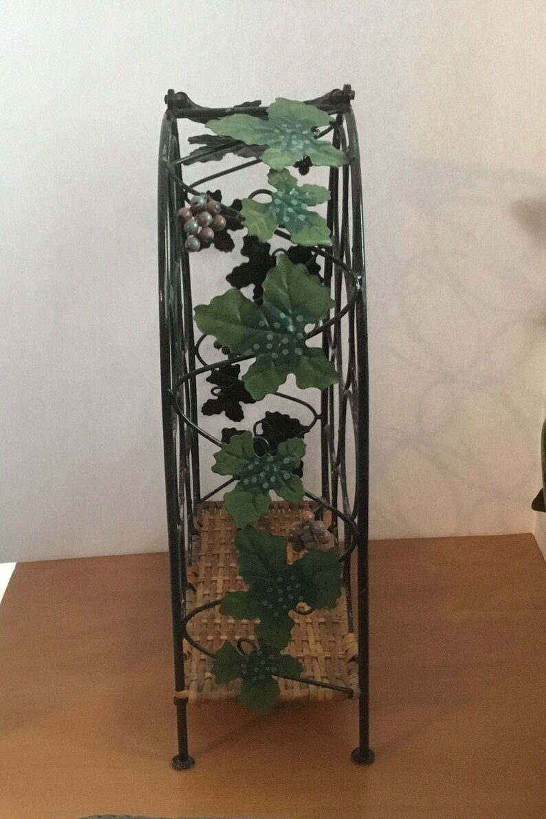 Vintage Wine Rack Black Metal Wicker Grape Vine Ten Bottle - Etsy