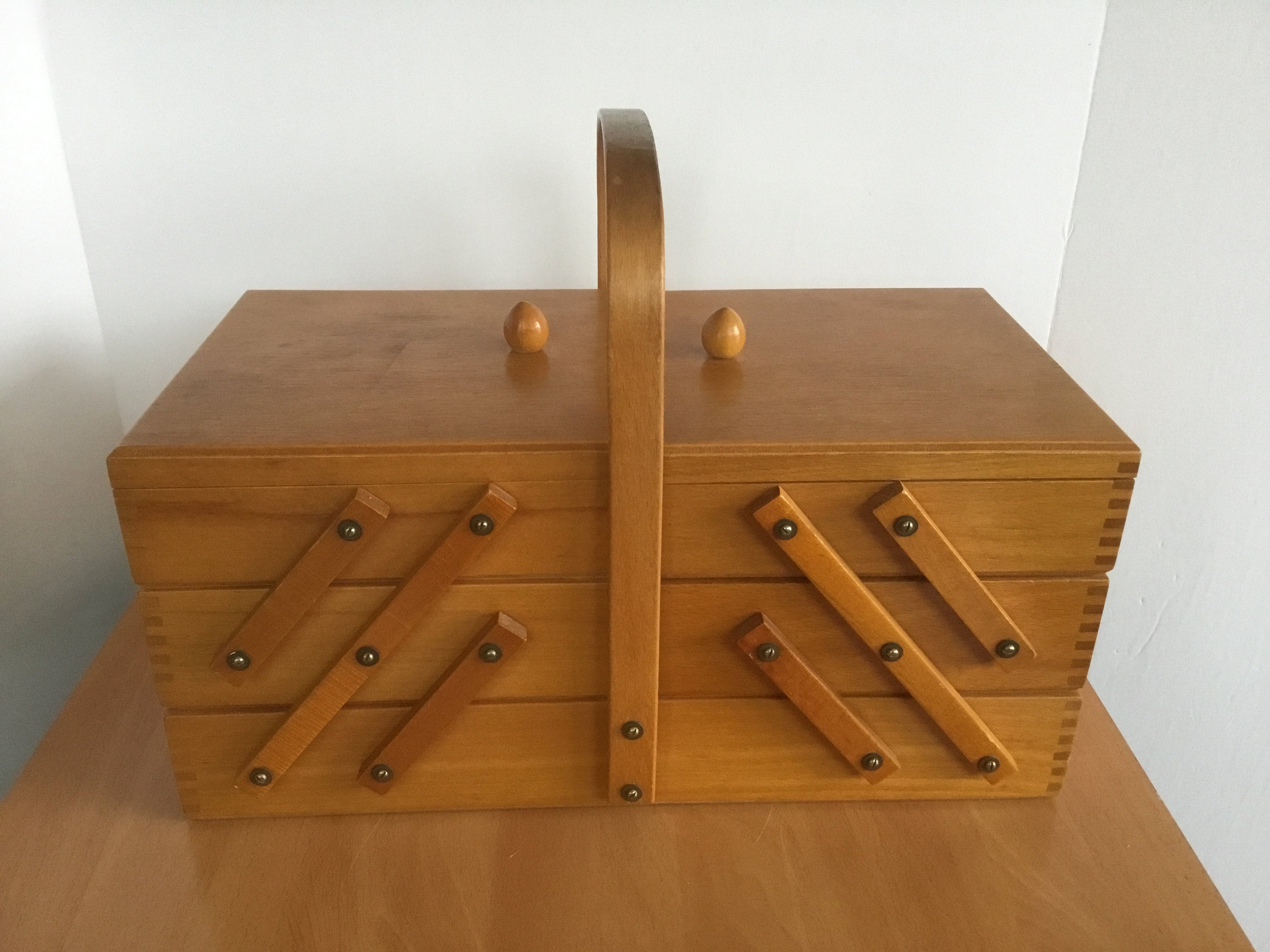 Vintage Wooden Accordion Sewing Box - Etsy
