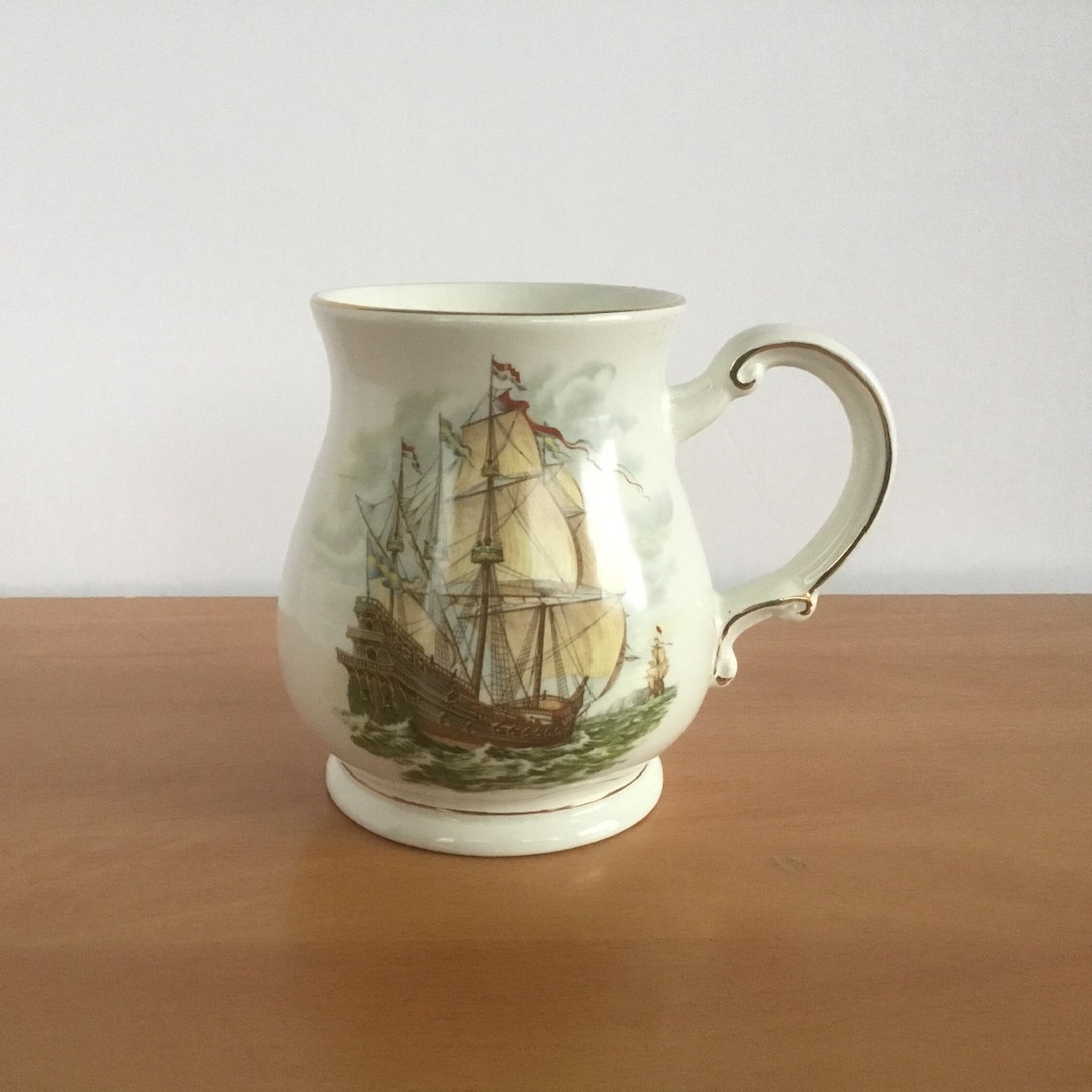 Vintage Sadler English Ceramic Clipper Tall Ship Beer Stein Gold Rim ...