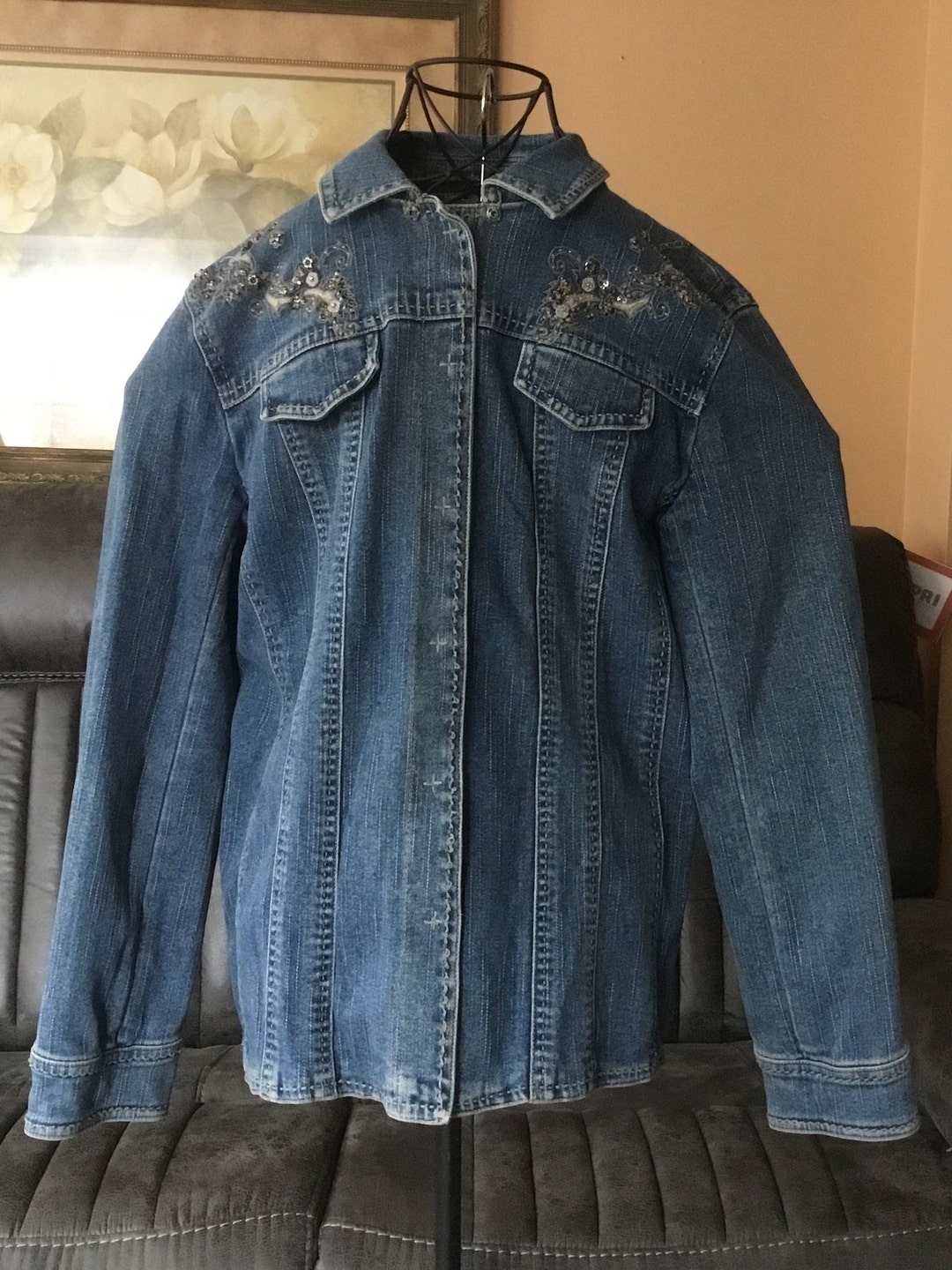Vintage Beaded Simon Chang Denim Jacket Woman’s Size 10 - Etsy