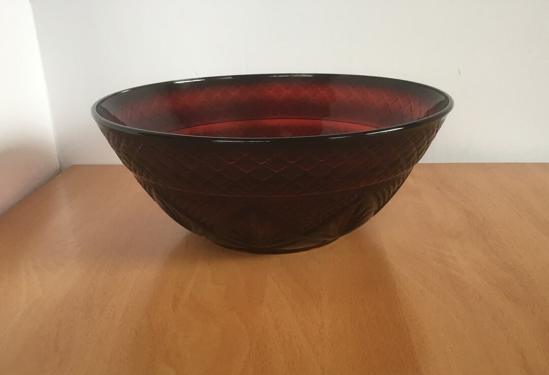 Vintage Ruby Red Pressed Glass Bowl 10” - Etsy