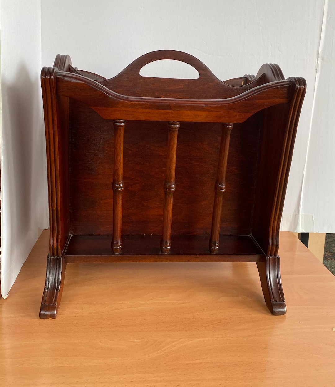 Vintage Large Solid Wood Magazine Rack With Handle - Etsy