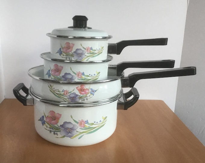 Vintage Enamel Floral Cookware Set - Etsy