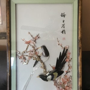 Vintage Framed Chinese Shell Art Birds Flowers Scenery - Etsy