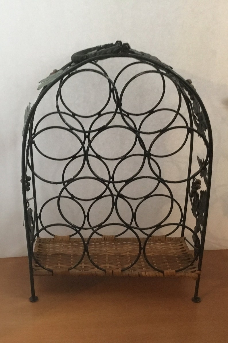 Vintage Wine Rack Black Metal Wicker Grape Vine Ten Bottle - Etsy
