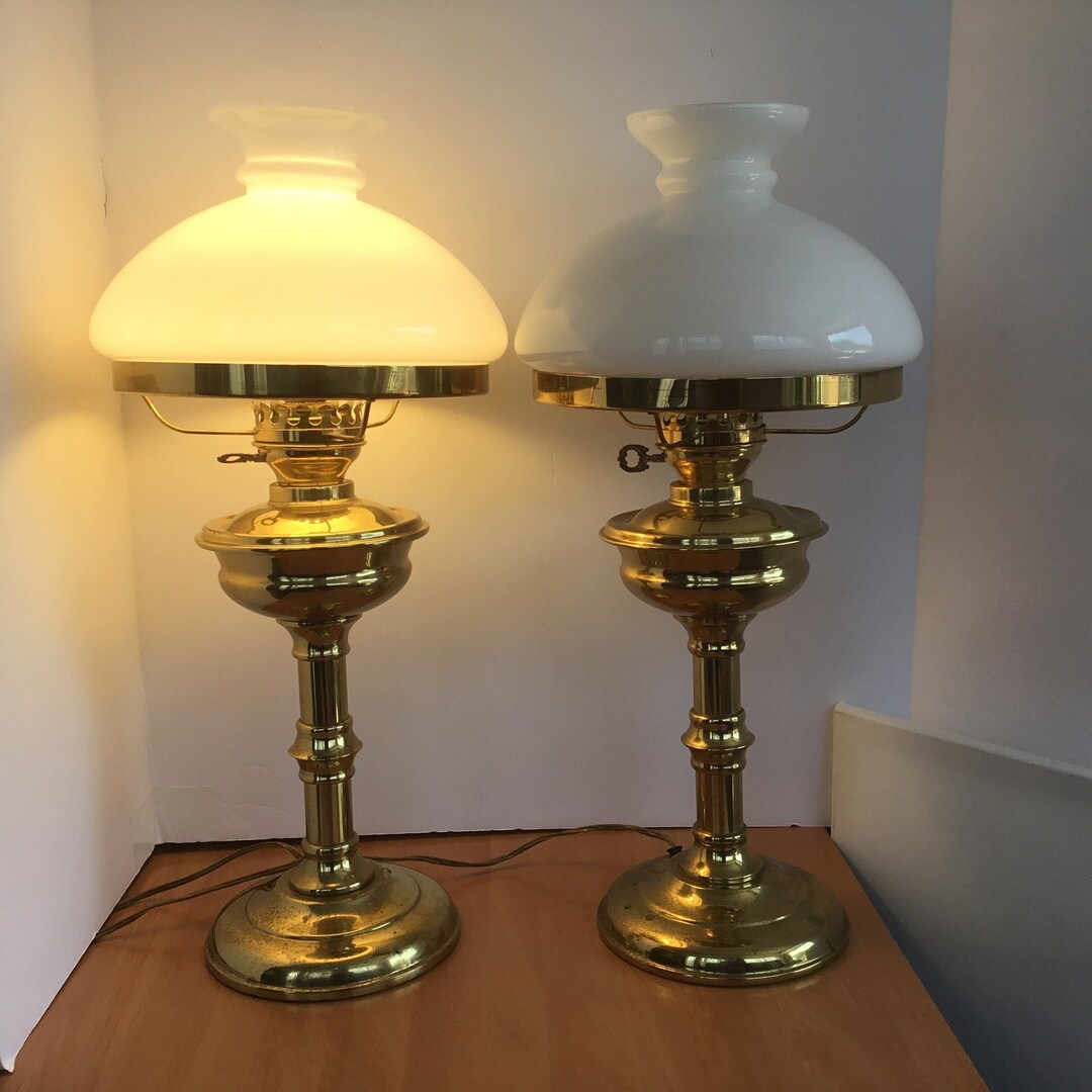 Antique Brass Electric Hurricane Table Lamp Boudoir Vanity Light With ...
