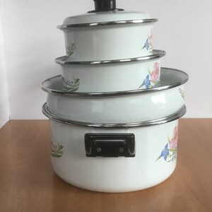 Vintage Enamel Floral Cookware Set - Etsy