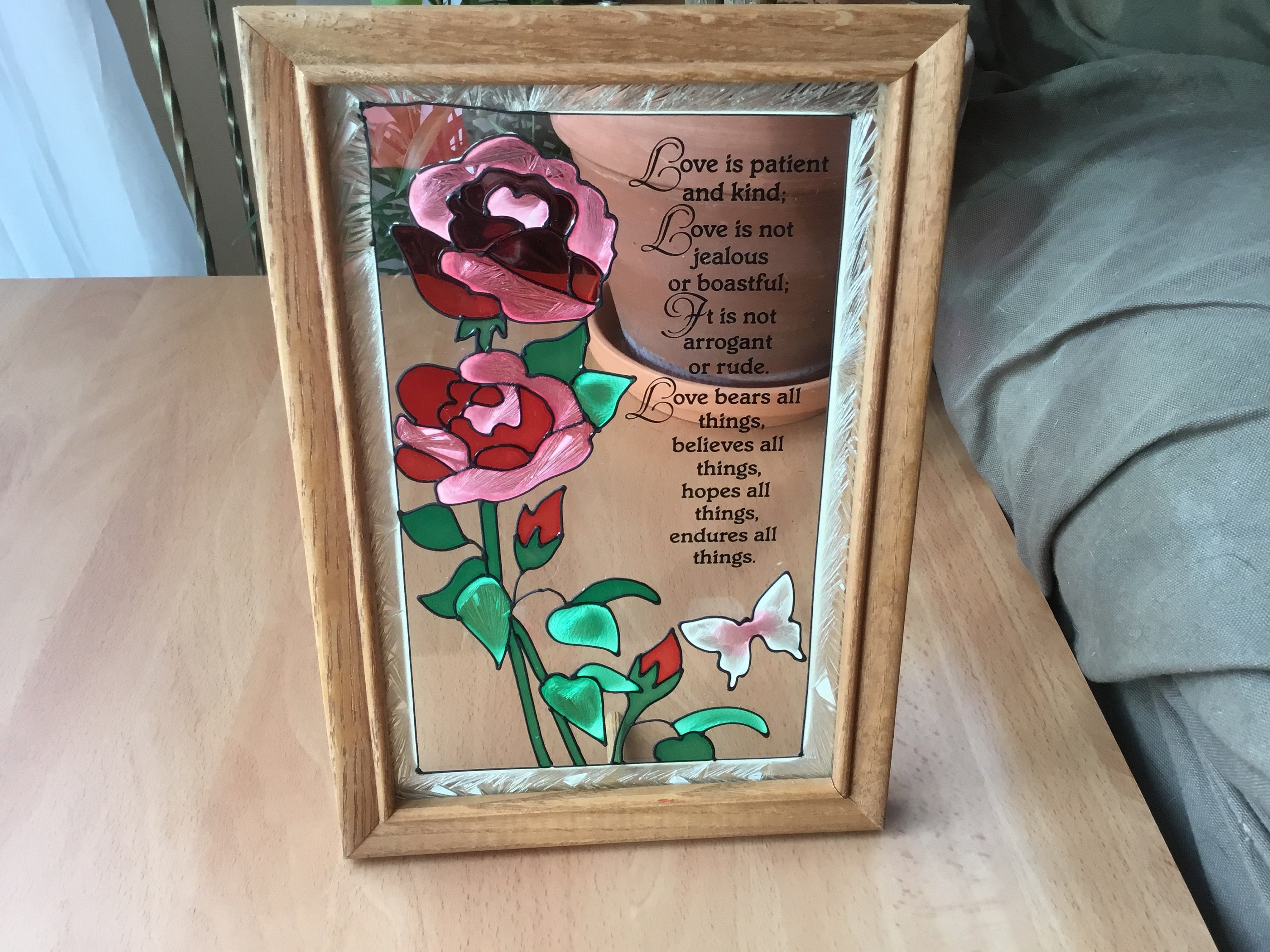 Vintage Painted Stained Glass With Love Poem - Etsy