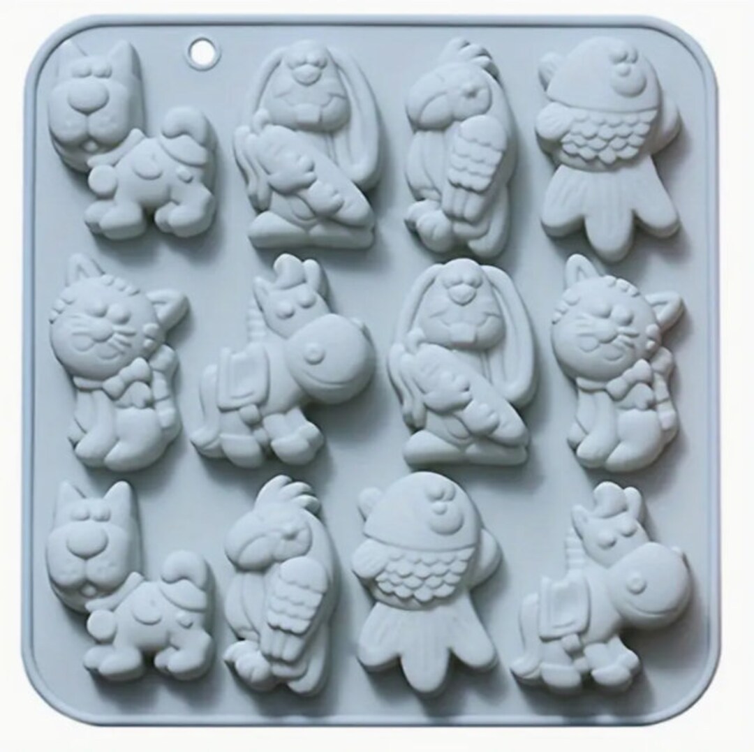 1pc Cartoon Animals Chocolate Mold, 3D Silicone Mold, 12 Cavity Candy ...