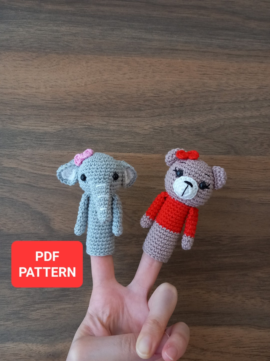 Crochet Elephant & Bear Finger Puppet Pattern (PDF Download) - Etsy