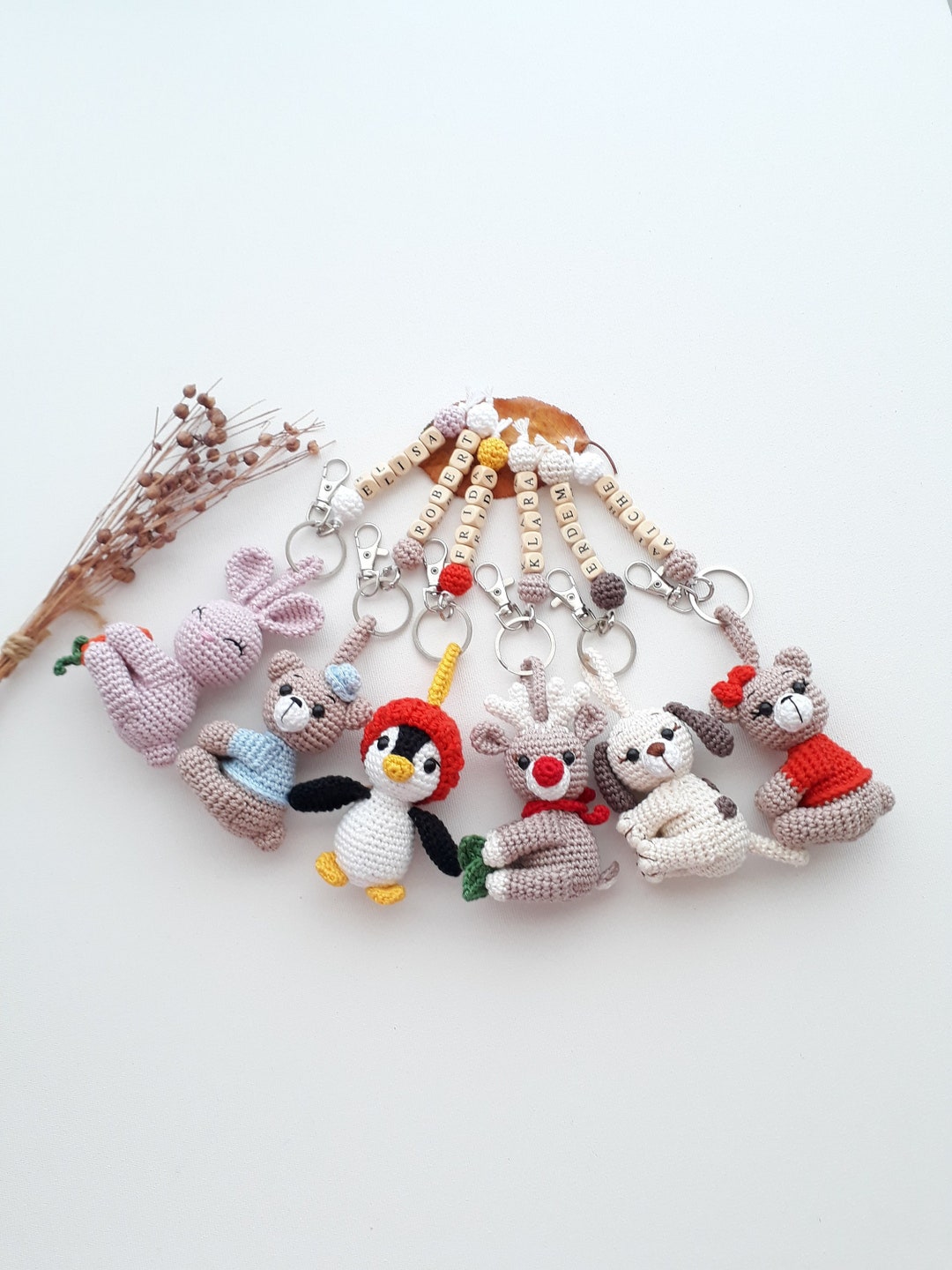 Crochet Keychain, Amigurumi Keychain, Dog Keychain, Deer Keychain, Bear ...