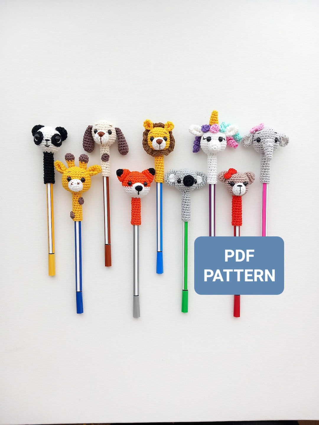 Crochet Unicorn Pencil Topper Pattern, Crochet Elephant Pencil Topper ...