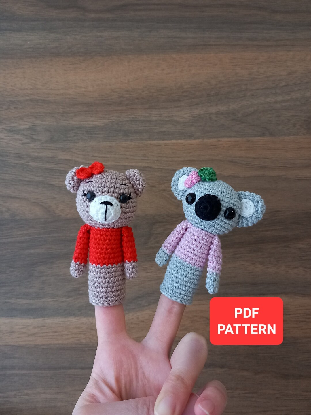 Crochet Bear Finger Puppet Pattern, Crochet Koala Finger Puppet Pattern ...