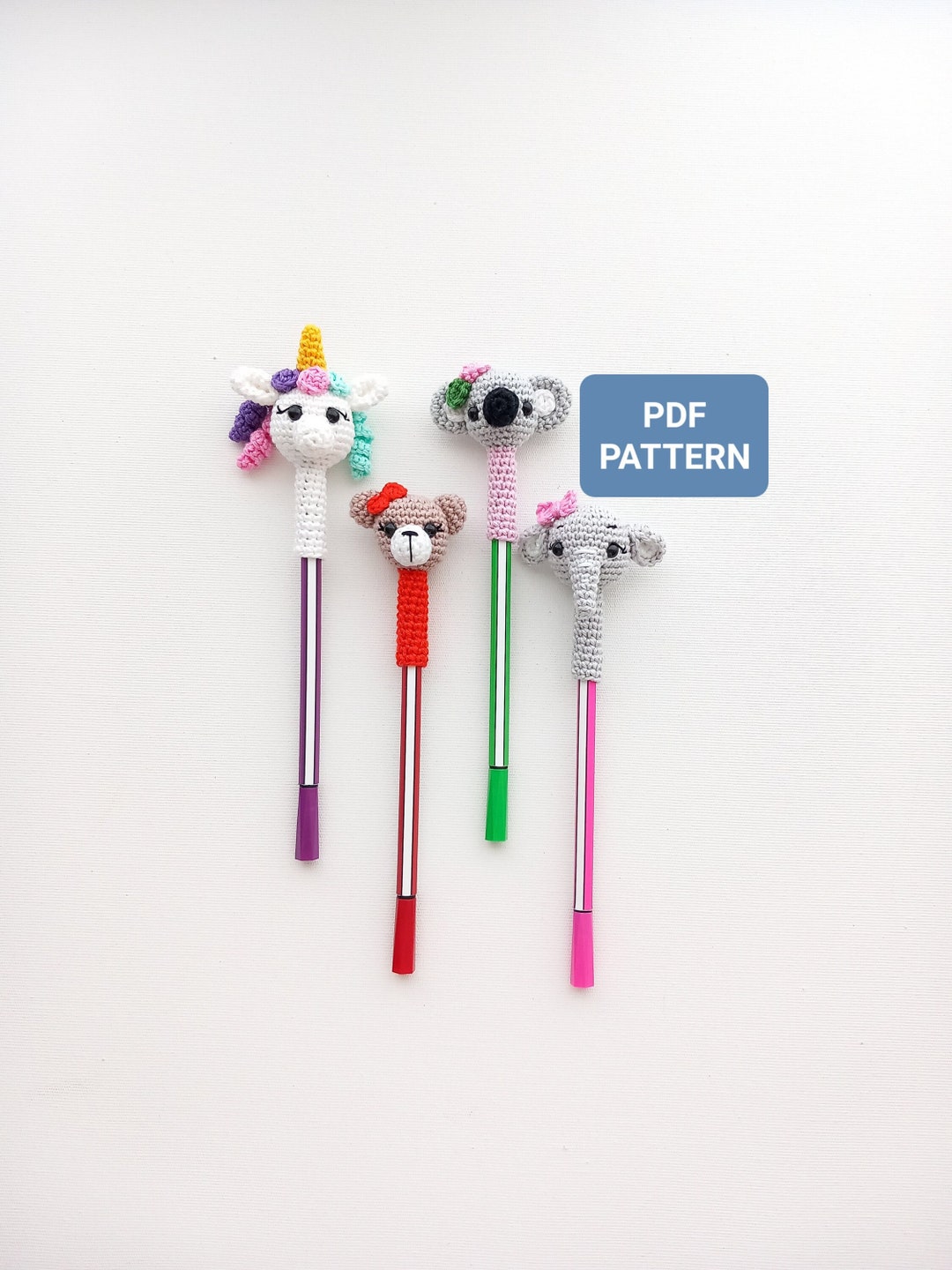 Crochet Unicorn Pencil Topper Pattern, Koala Pencil Topper Pattern ...
