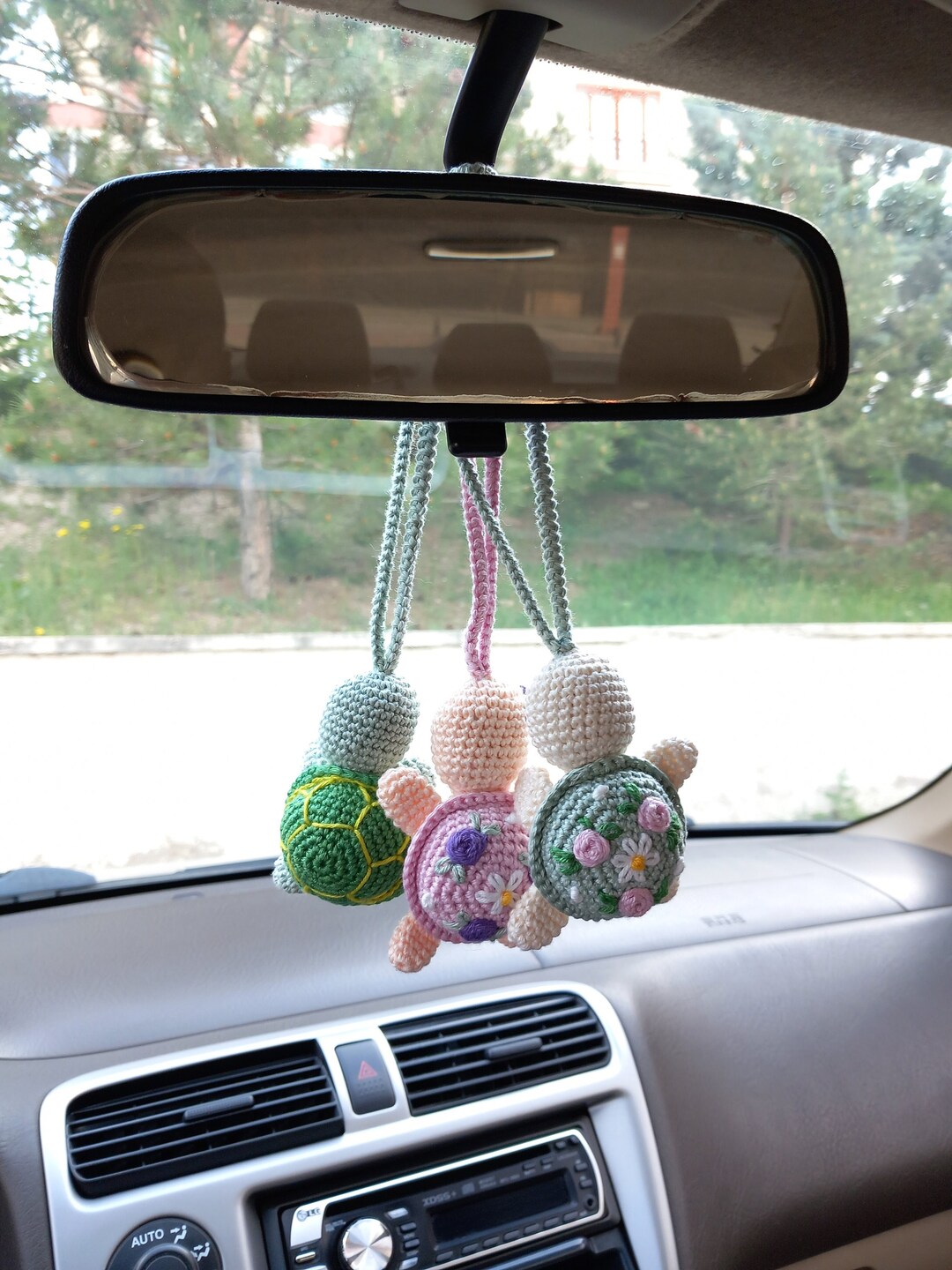 Crochet Car Accessories, Crochet Turtle Car Mirror Hanging Accessories ...