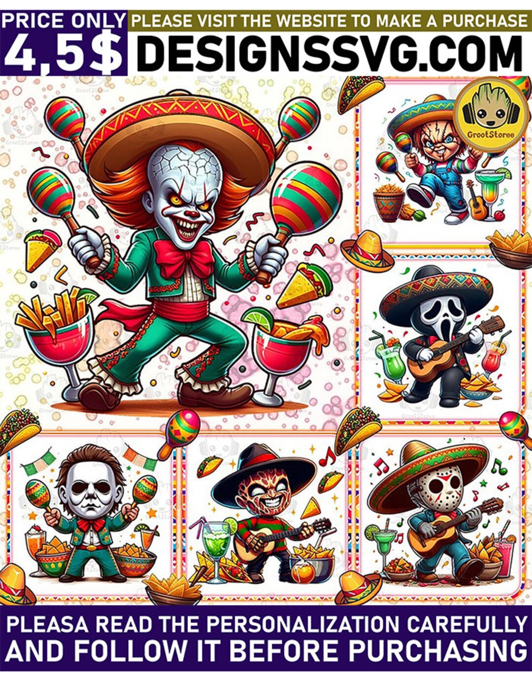Horror Killer Cinco De Mayo Png Bundle Design, Cinco De Drinko Png ...