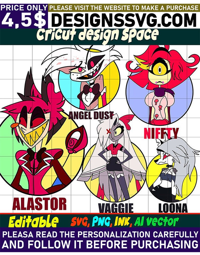 Editable Angel Dust Hazbin Hotel SVG, Alastor Sticker, Loona Sticker ...