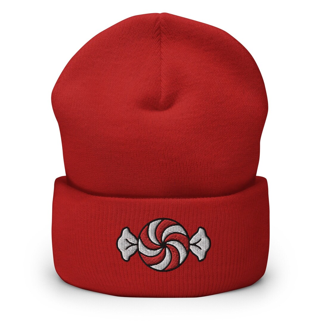 Peppermint Swirl Candy Embroidered Cuffed Beanie, Gift for Candy Lover ...