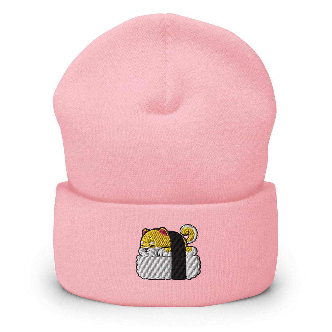 Sushi Shiba Inu Embroidered Beanie - Cuffed Knit Winter Hat - Etsy