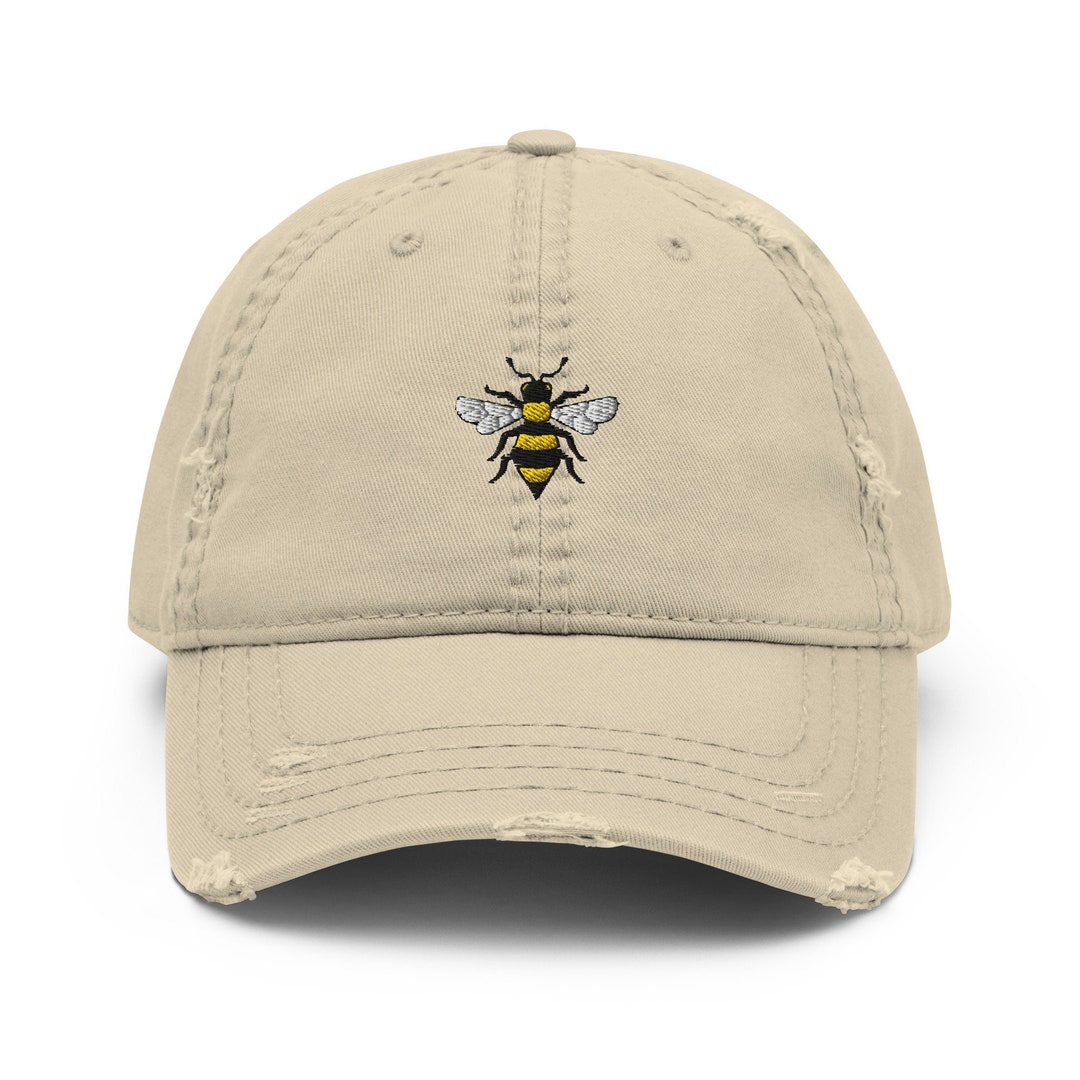 Bee Embroidered Distressed Hat, Bumble Bee Hat, Queen Bee Cap, Bees Hat ...