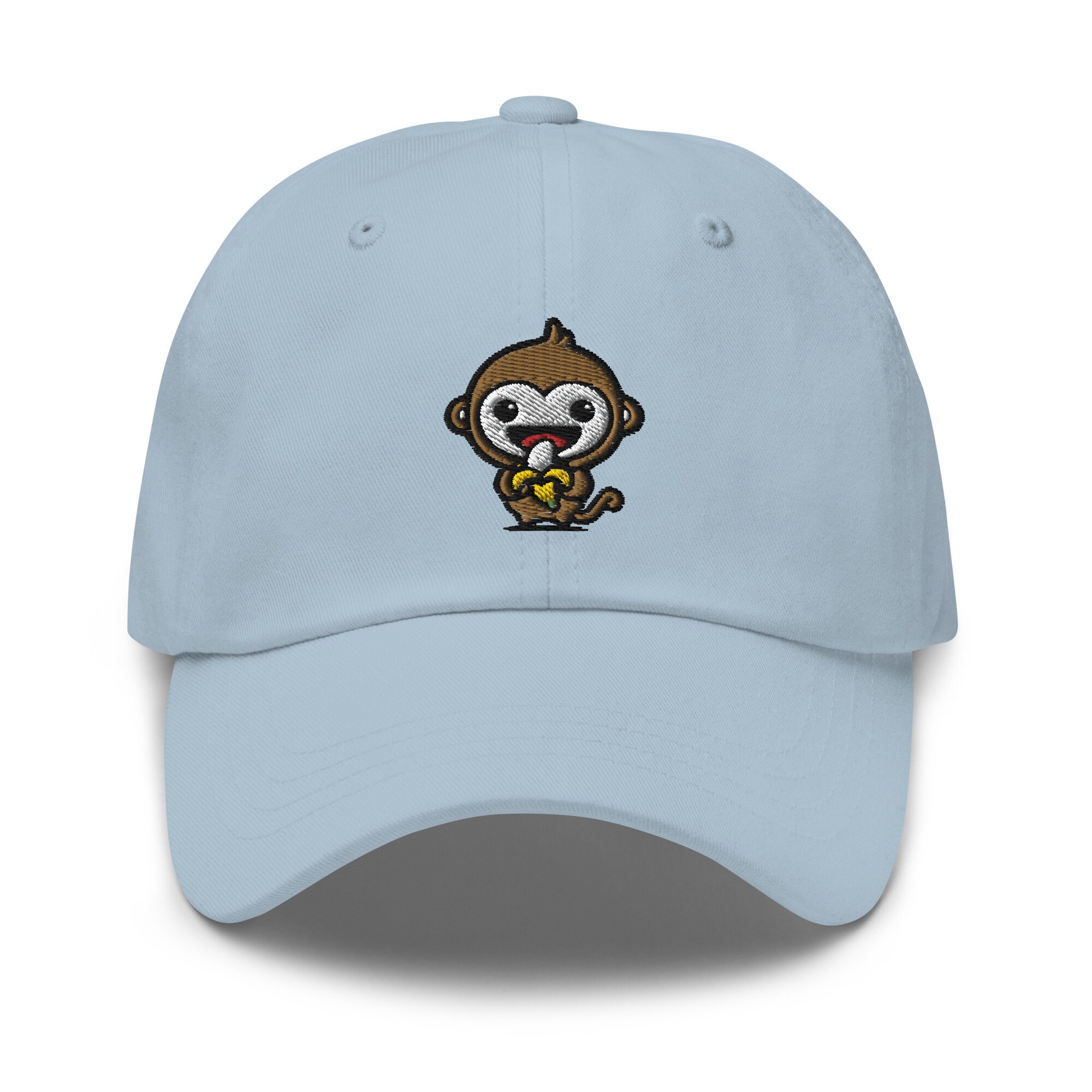Cute Monkey Eating Banana Embroidered Dad Hat, Monkey Baseball Dad Cap ...