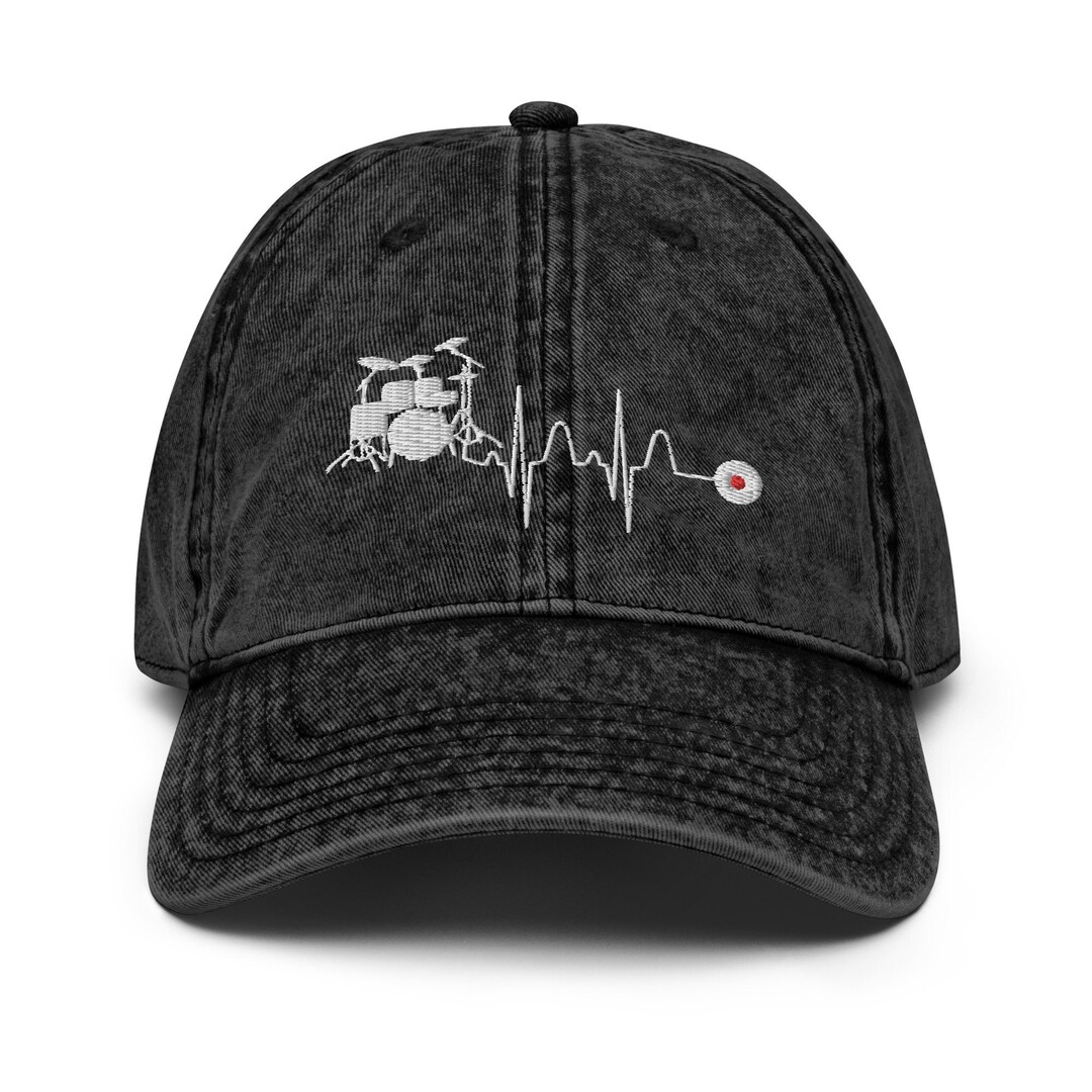 Drum Heartbeat Hat, Embroidered Drum Kit Dad Hat, Drummer Vintage Hat ...