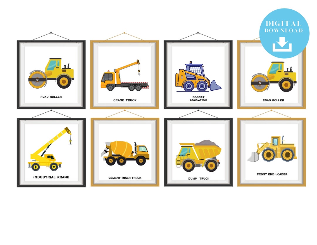Construction Poster Set of 8 Vehicles Printable Nursery Wall Art ...