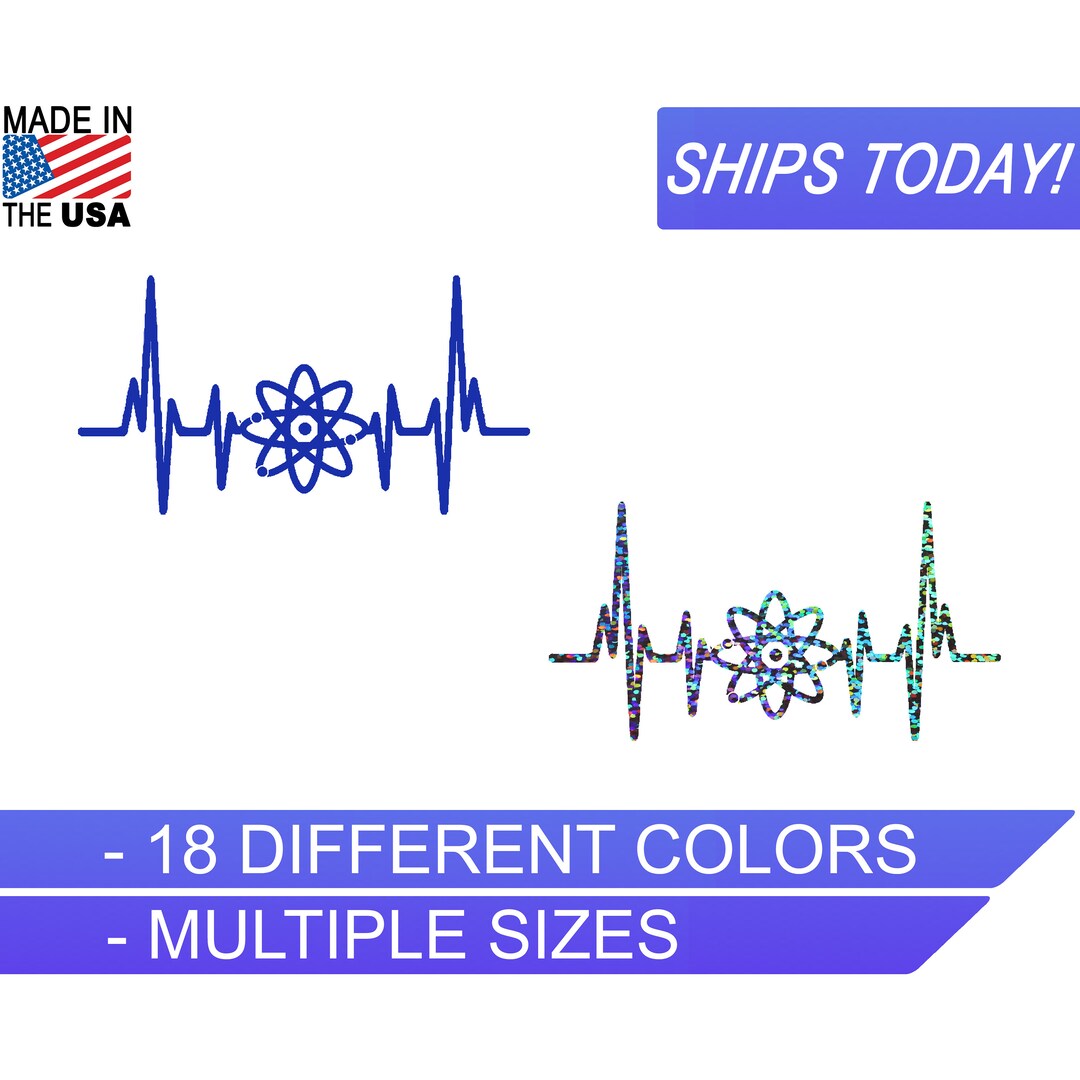 Science Heartbeat, Vinyl Decal, Atom Decal,silver Glitter,cooler Decals ...