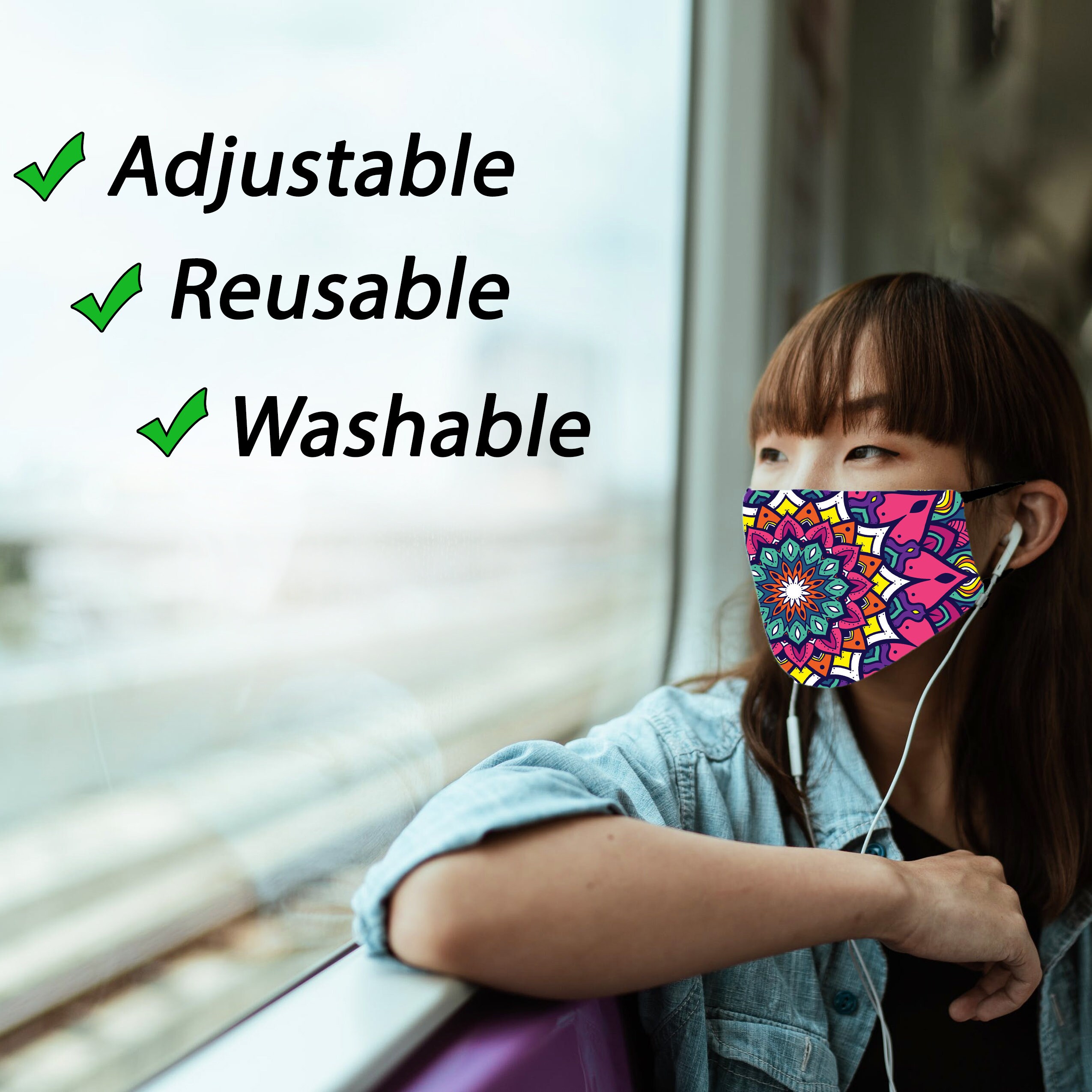 Mandala, Spiritual, Face Mask, Washable, Adjustable, Reusable, Nose ...