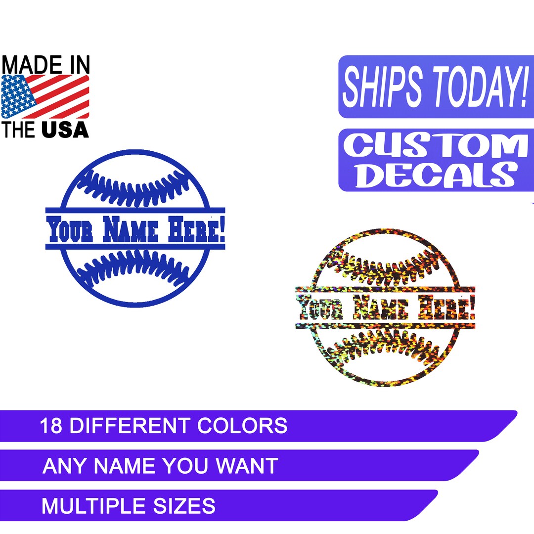 Custom Baseball Team Decal, Sports Decal, Silver Glitter, Holographic ...