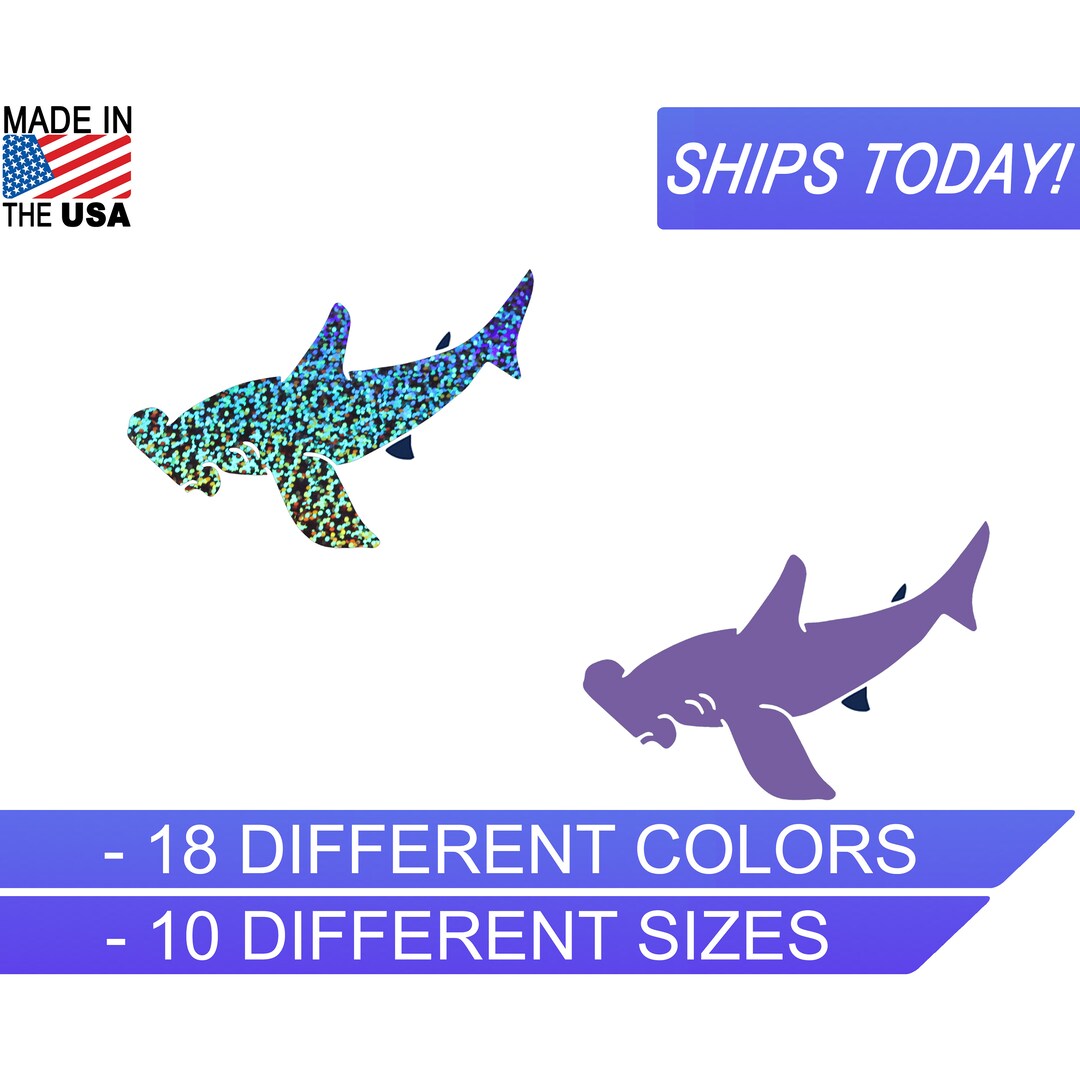Hammerhead Shark, Vinyl Decal, Fishing Decal, Silver Glitter, Cooler ...
