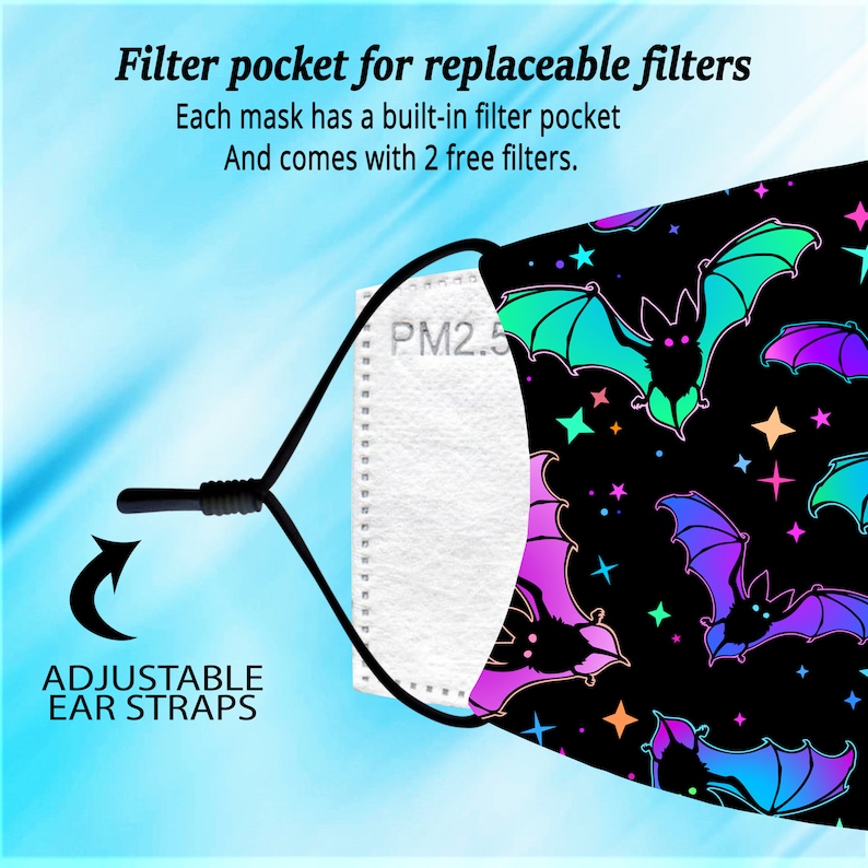 Bats Scary Halloween Face Mask Washable Adjustable - Etsy