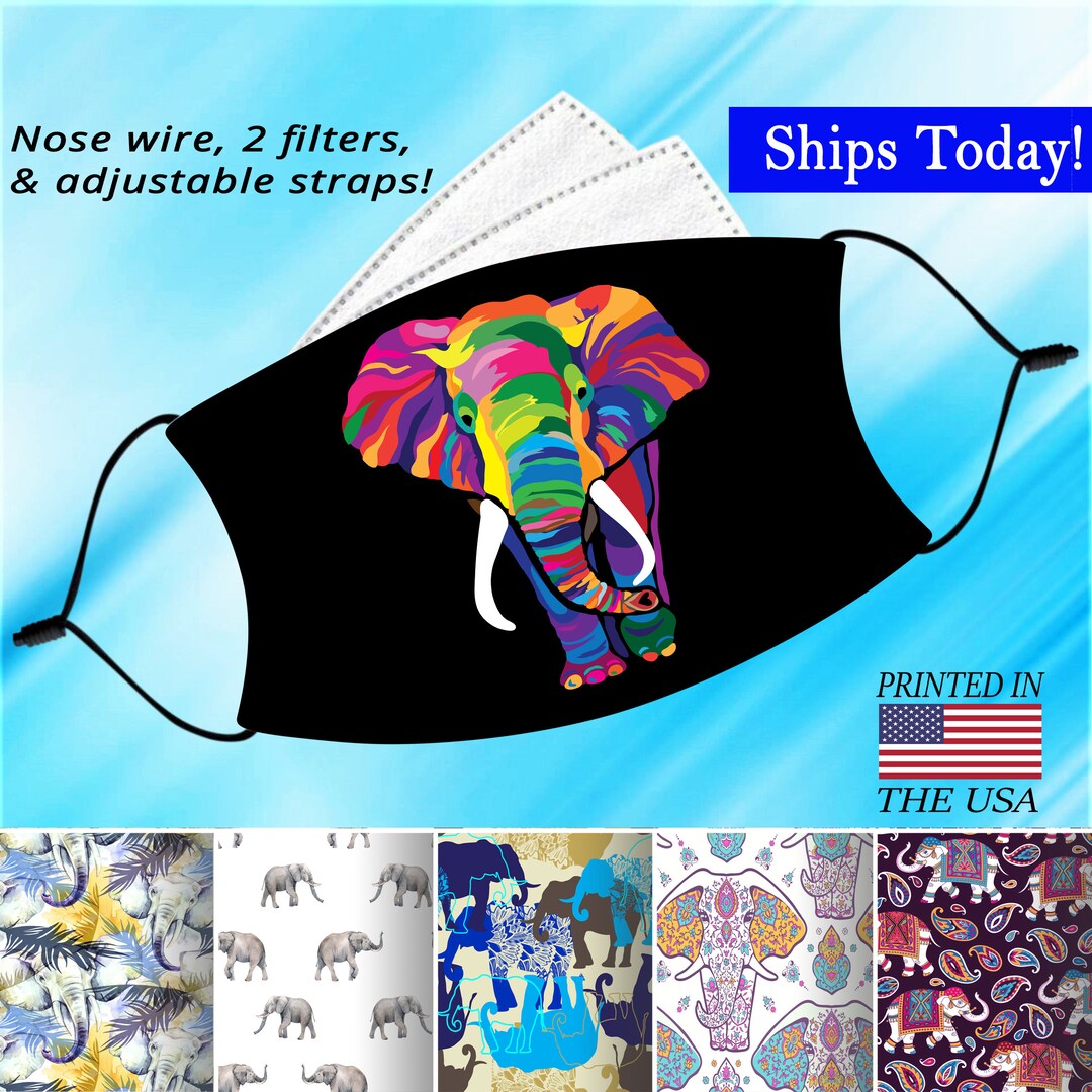 Elephant, Pachyderm, Face Mask, Washable Mask, Adjustable and Reusable ...