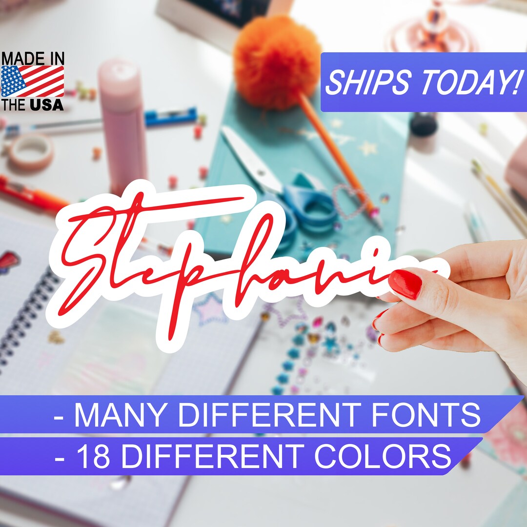 Custom Personalized Vinyl Name Sticker, 4mil, 18 Colors, Many Script ...