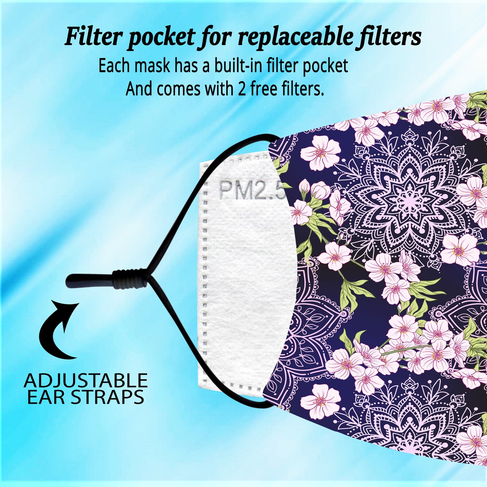 Cherry Blossom, Face Mask, Adjustable Mask, Washable and Reusable, Mask ...