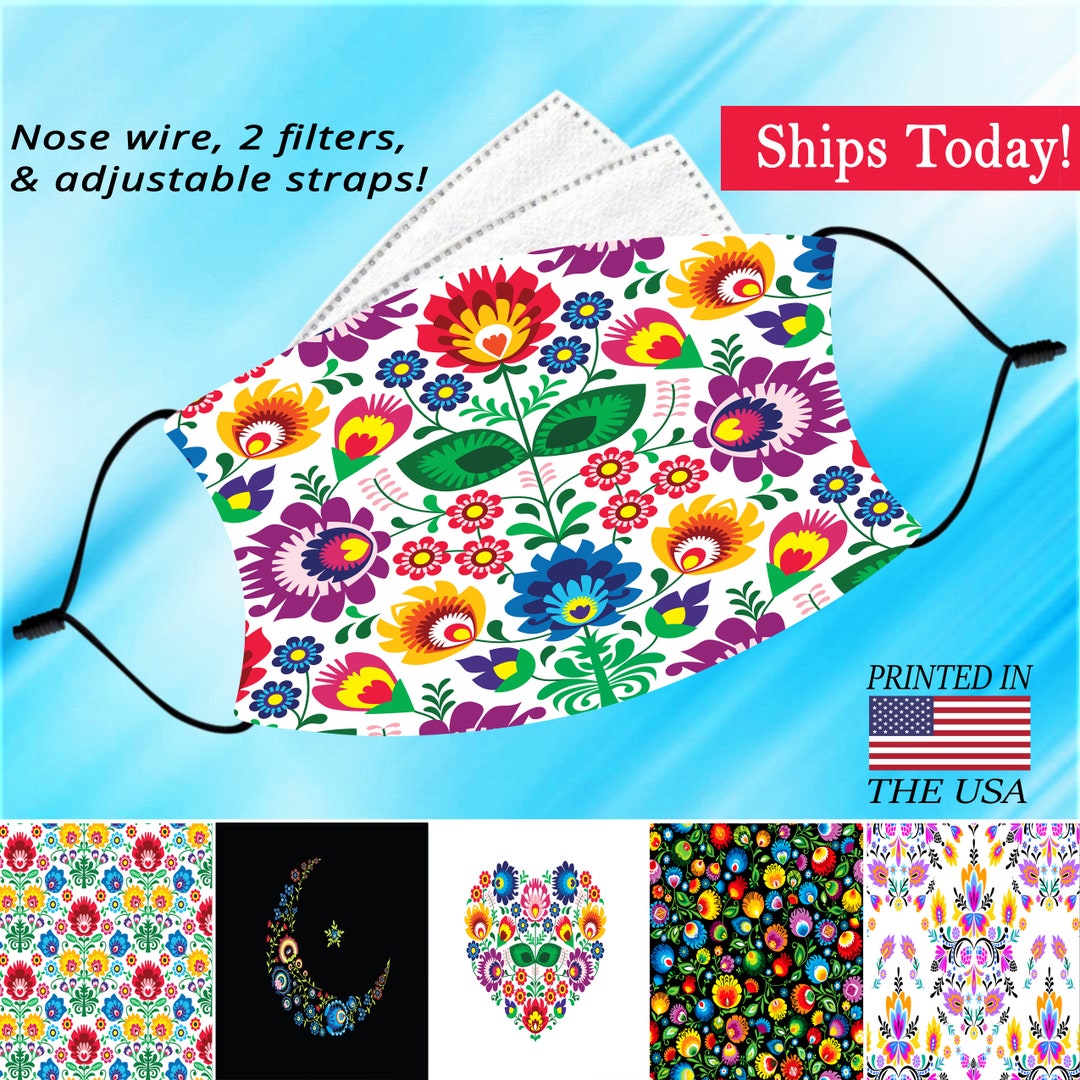 Polish Flower Face Mask, Adjustable Mask, Washable and Reusable, Mask ...