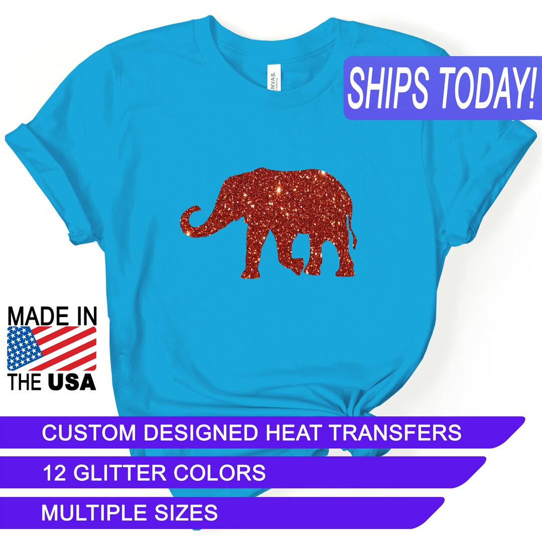 Glitter Elephant, Heat Transfers, Custom Designed Iron On, CPSIA ...