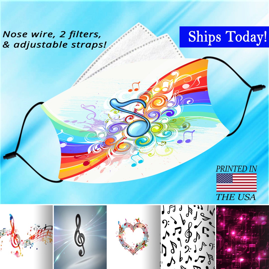 Music Note, Face Mask, Washable, Adjustable, Reusable, Nose Wire ...