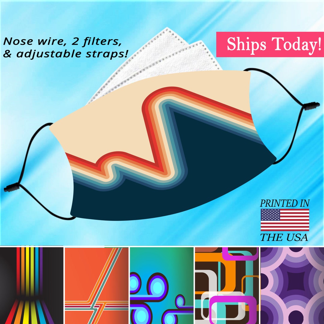 60's, 70's, Retro, Face Mask, Washable, Adjustable, Reusable, Nose Wire ...