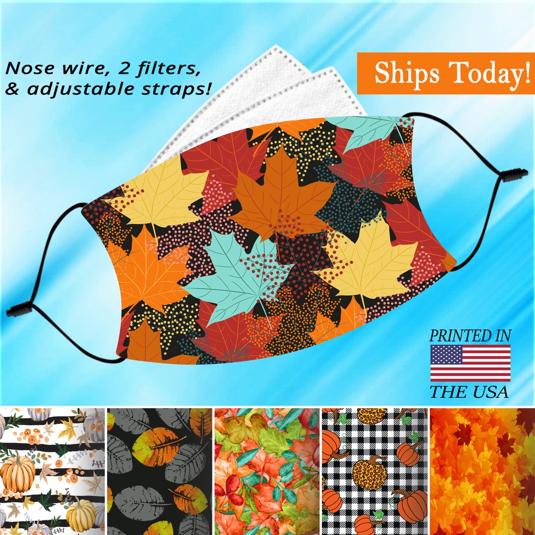 Fall, Autumn, Leaves, Face Mask, Washable, Adjustable, Reusable, Nose ...