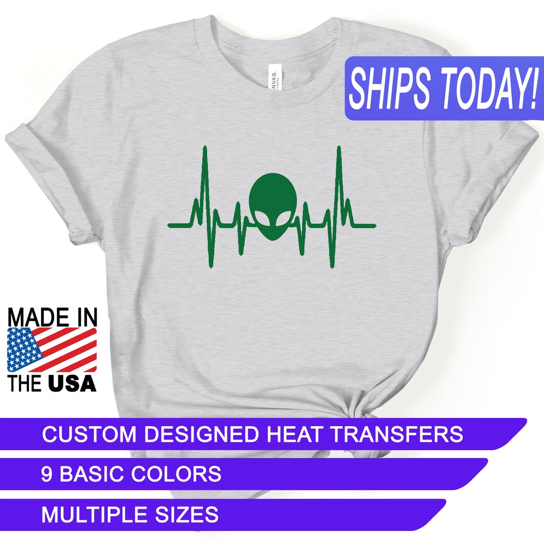 Basic Colors Alien Head Heartbeat, Heat Transfers, Custom Designed Iron ...