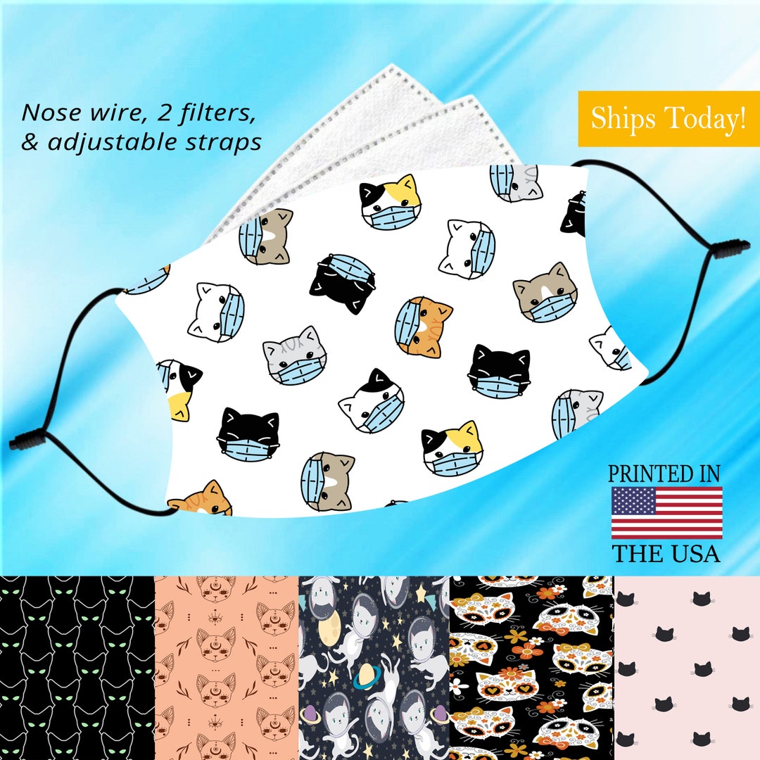Cute Cat Face Mask, Adjustable Mask, Washable and Reusable, Mask With ...