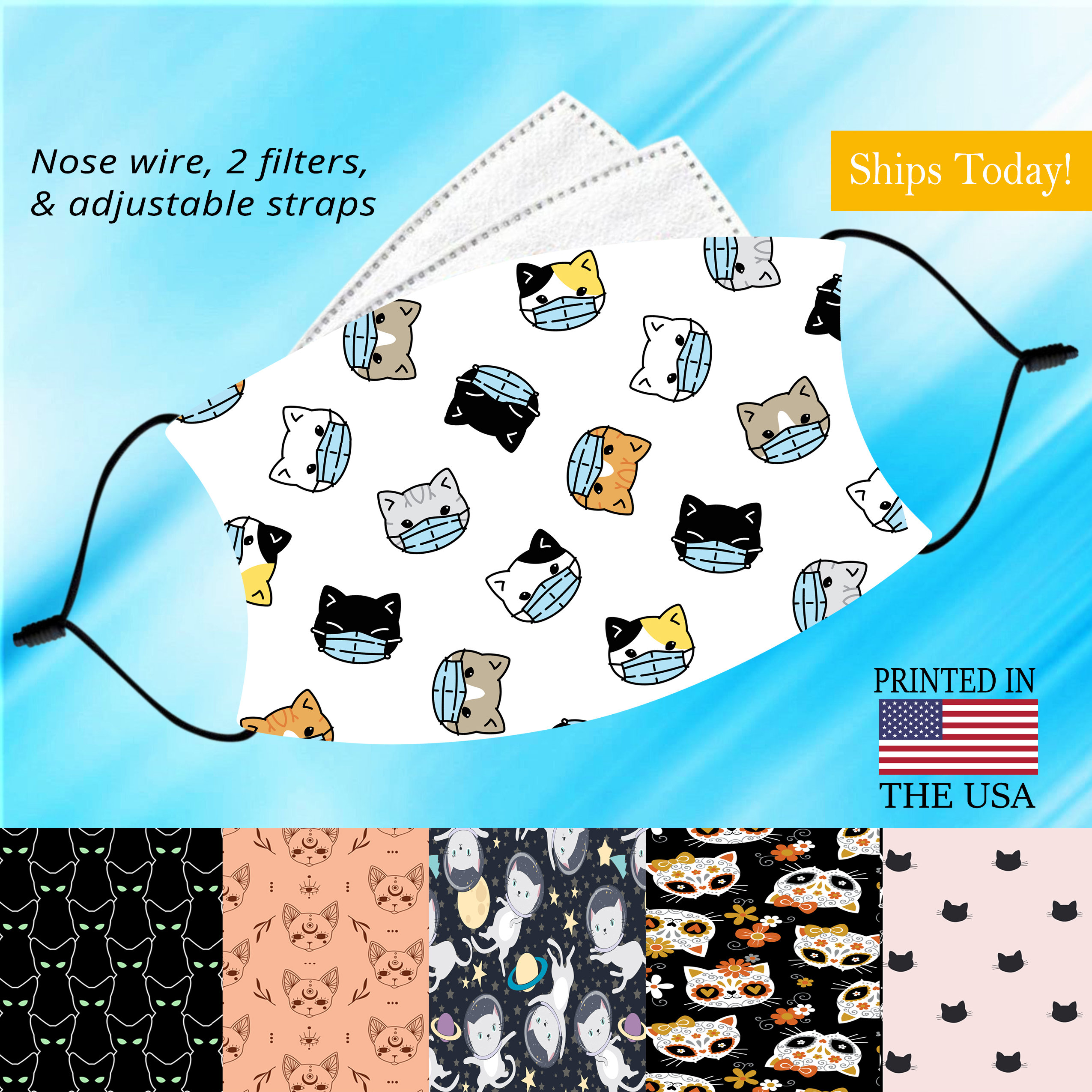 Cute Cat Face Mask Adjustable Mask Washable and Reusable | Etsy