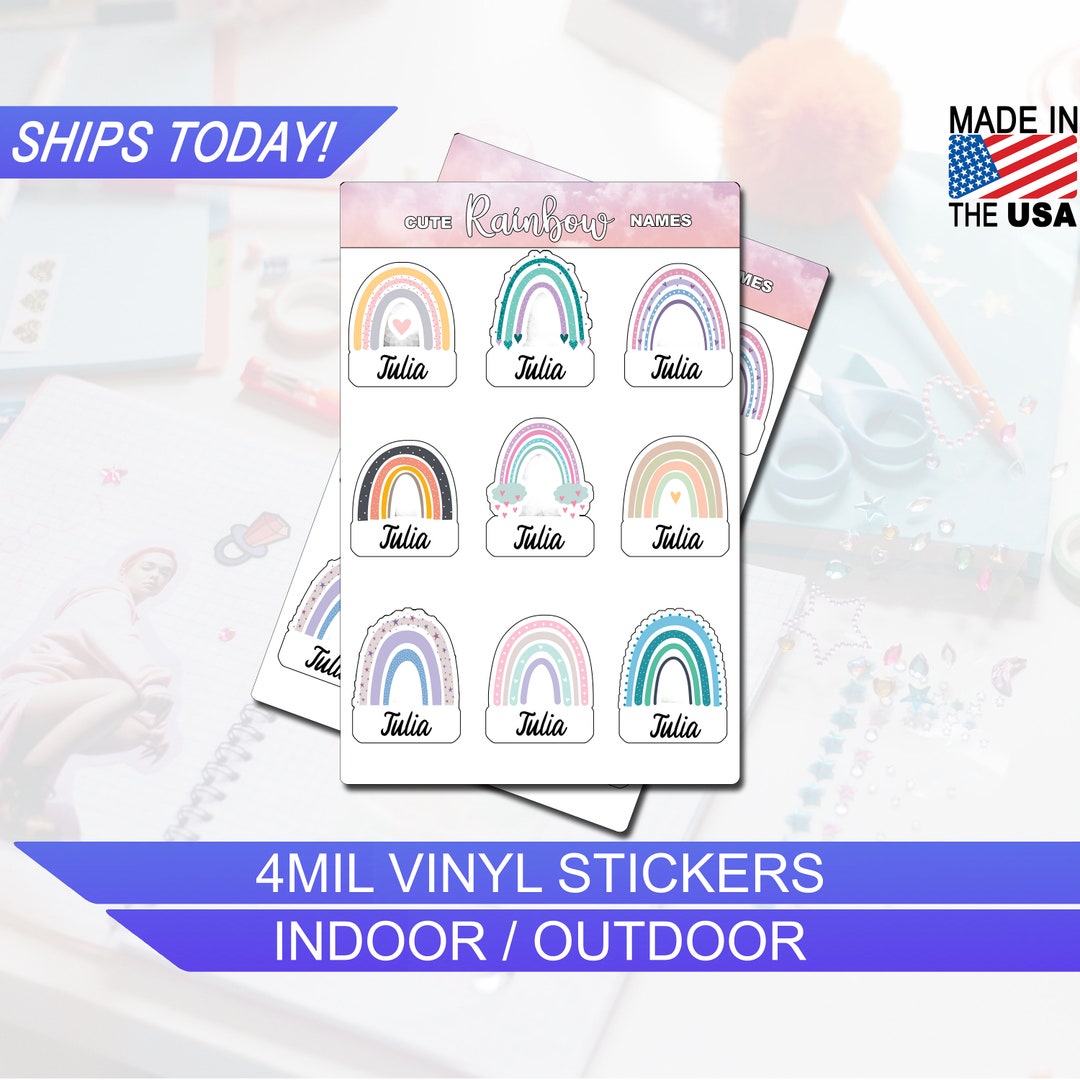 Cute Rainbow Name Stickers, Personalized Vinyl Sticker Sheet, 4 Mil ...