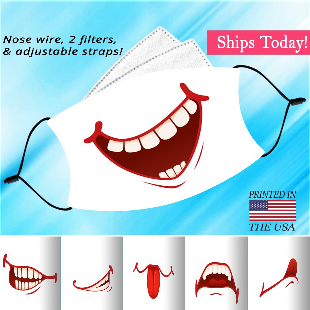 Funny Mouth Face Mask, Washable, Adjustable, Reusable, Nose Wire ...